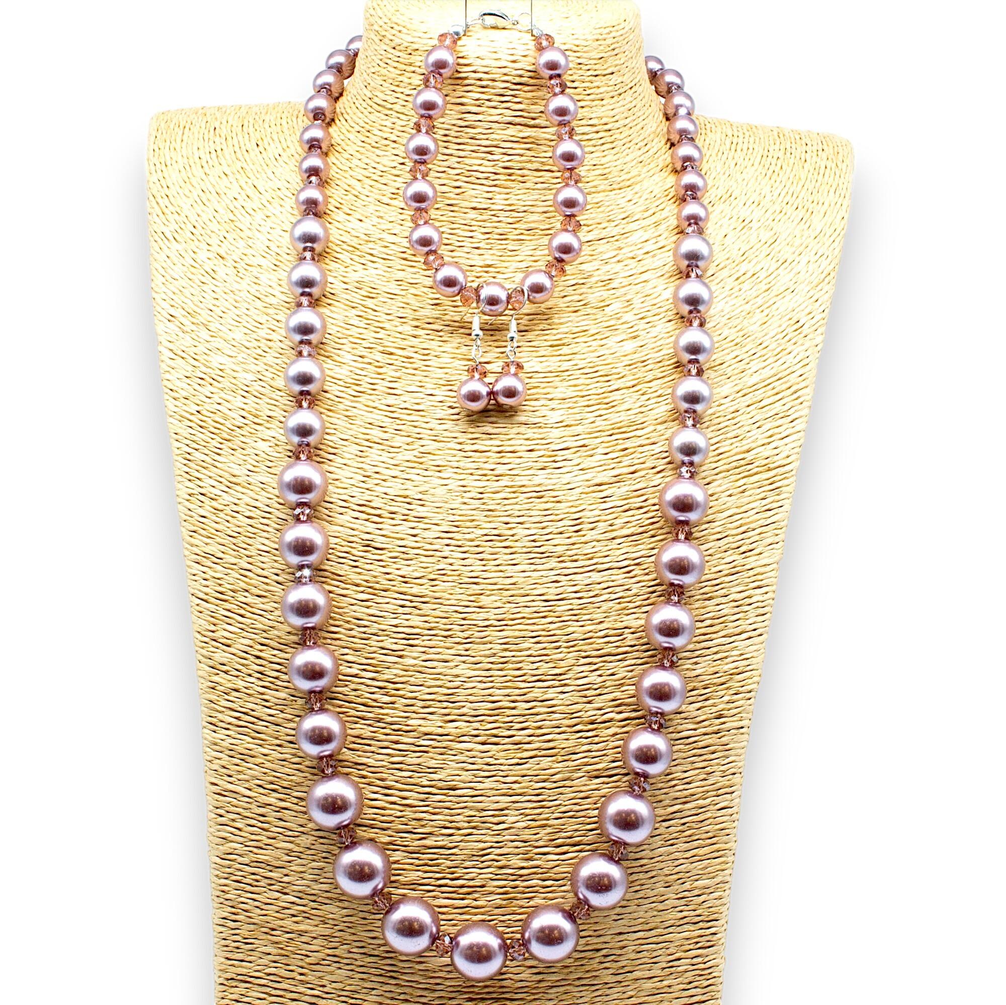 Graduated Pearl & Crystal Jewellery - Mink