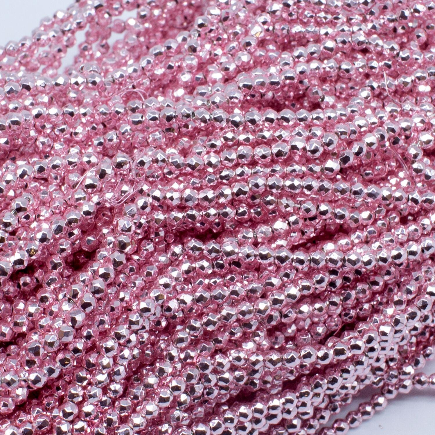 Micro Crystal Round Beads 1.5mm - Metallic Pink