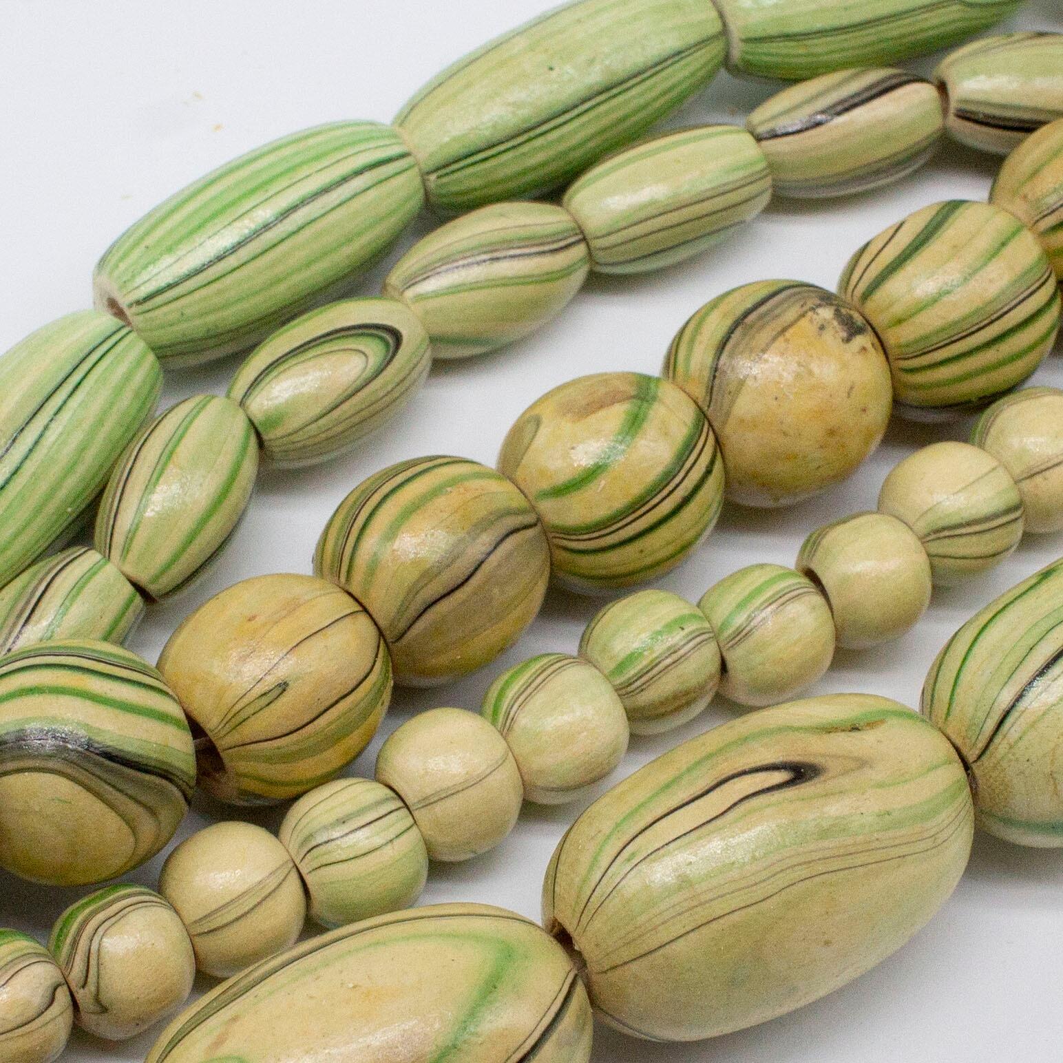 Wooden Beads Mixed 5 Strings - Natural Green