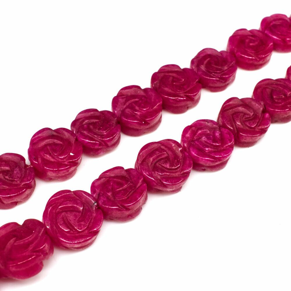Red Jade Carved Rose Disc 15mm 10 Beads