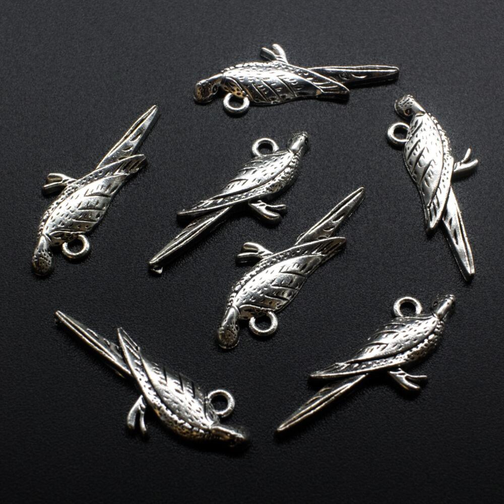 Antique Silver Metal Charm Bird 30mm 8pcs
