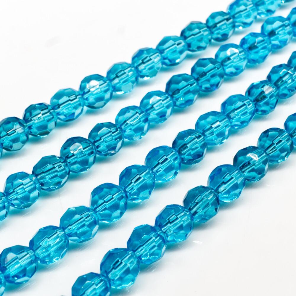 Glass Beads 6mm Facet Round - DK Aqua 14" String