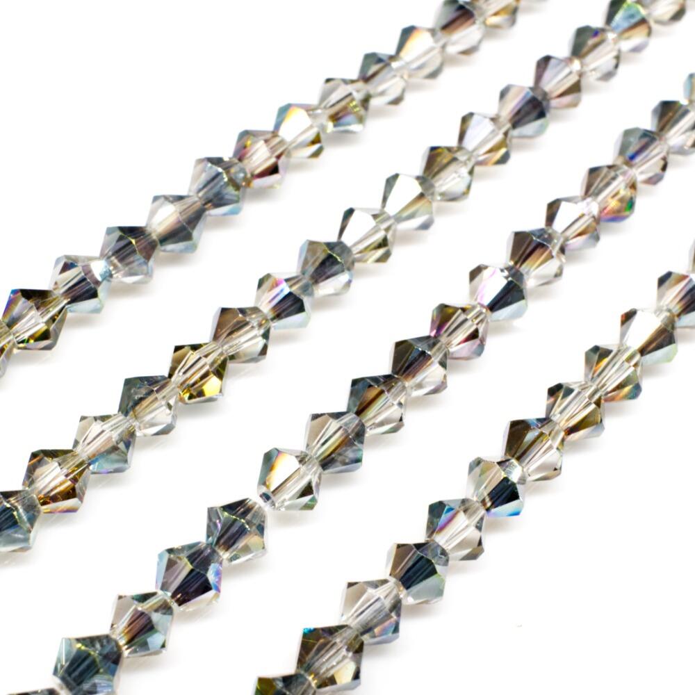 Prem. Crystal 4mm Bicone Beads 100pcs - Clear Rainbow