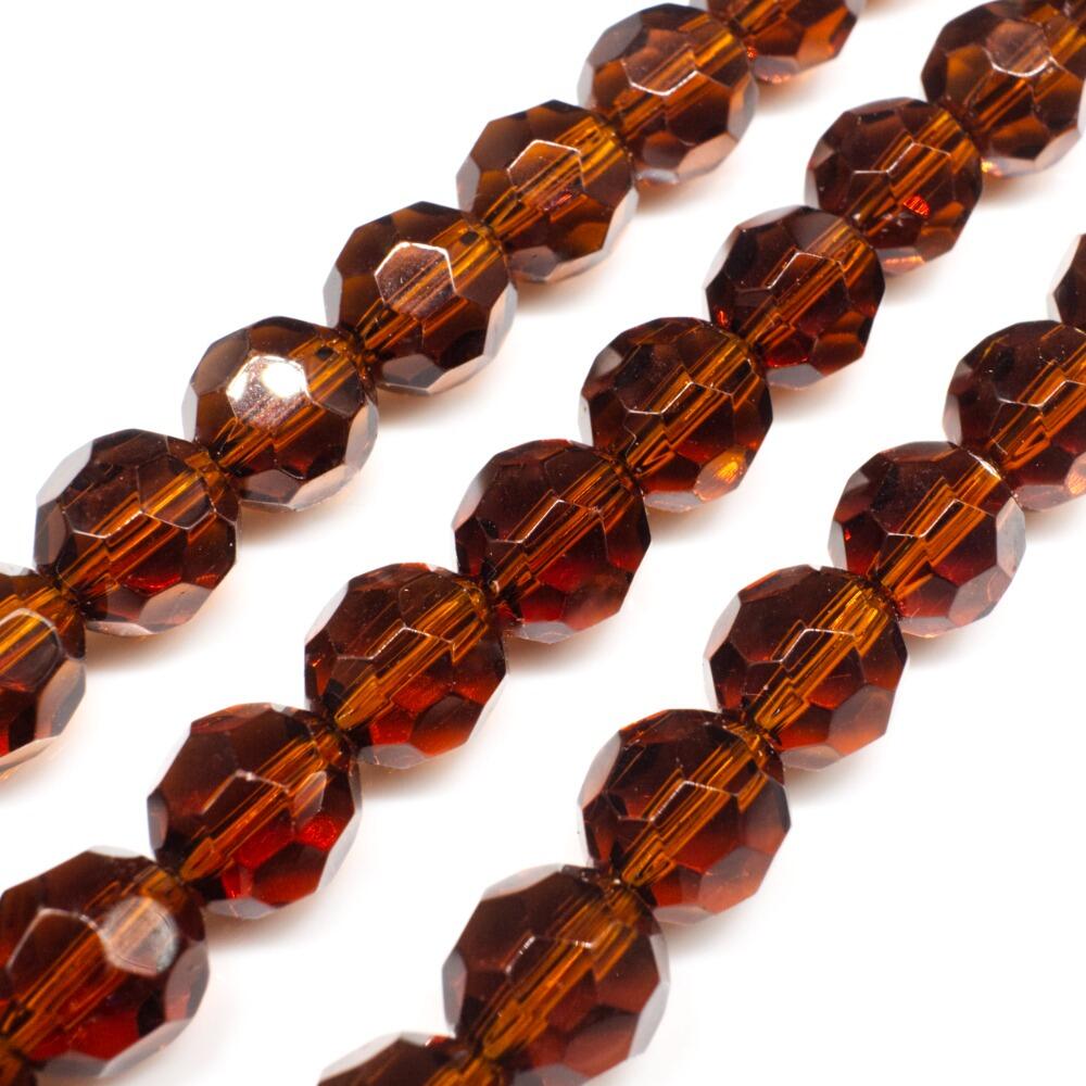 Glass Beads 10mm Facet Round - Brown 14" String