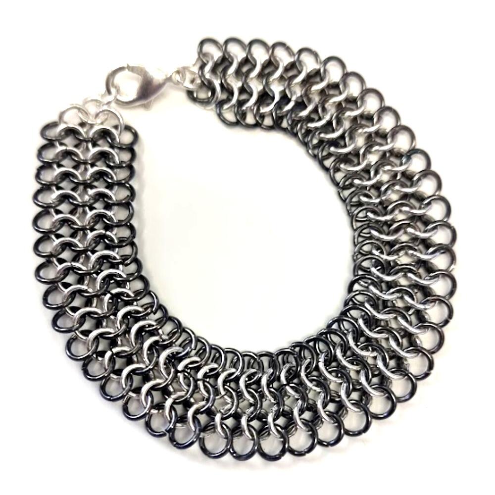Euro Double Chainmaille Bracelets - Black & Rhodium