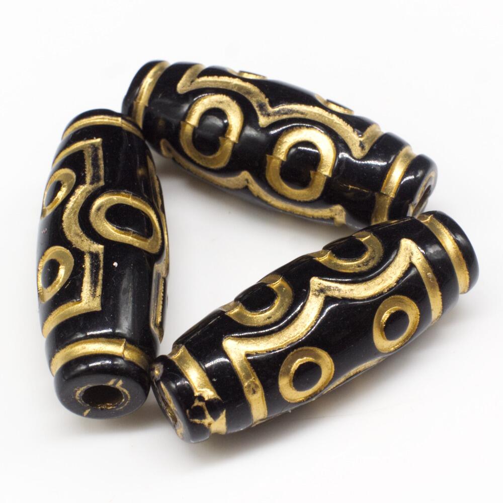 Acrylic Gold & Black Tribe Rice Bead 33mm 5pcs