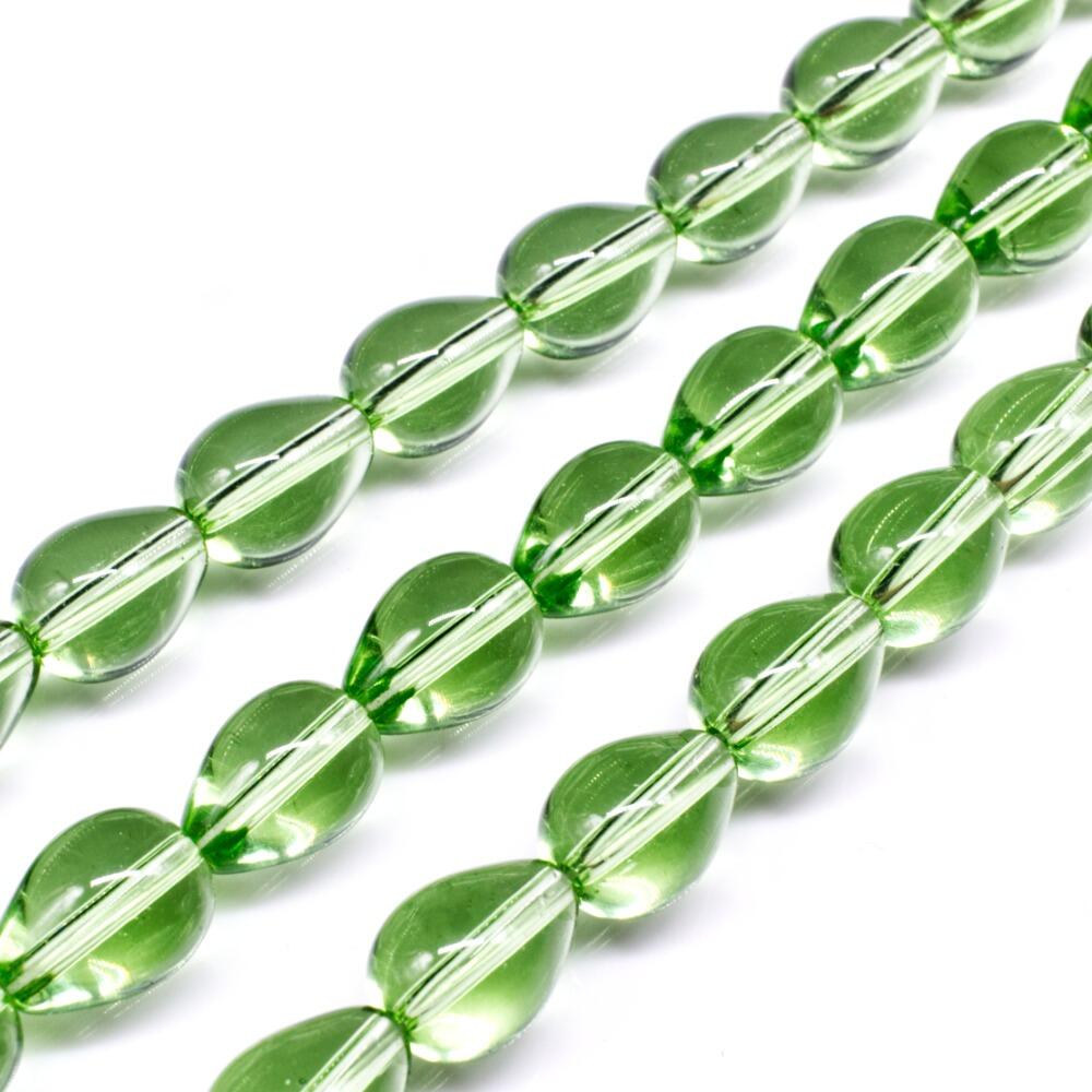 Glass Beads 12mm Round Drop - Green 14" String