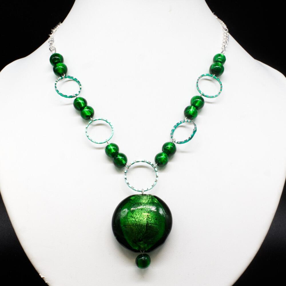 Ellen Silver Foil Necklace - Green