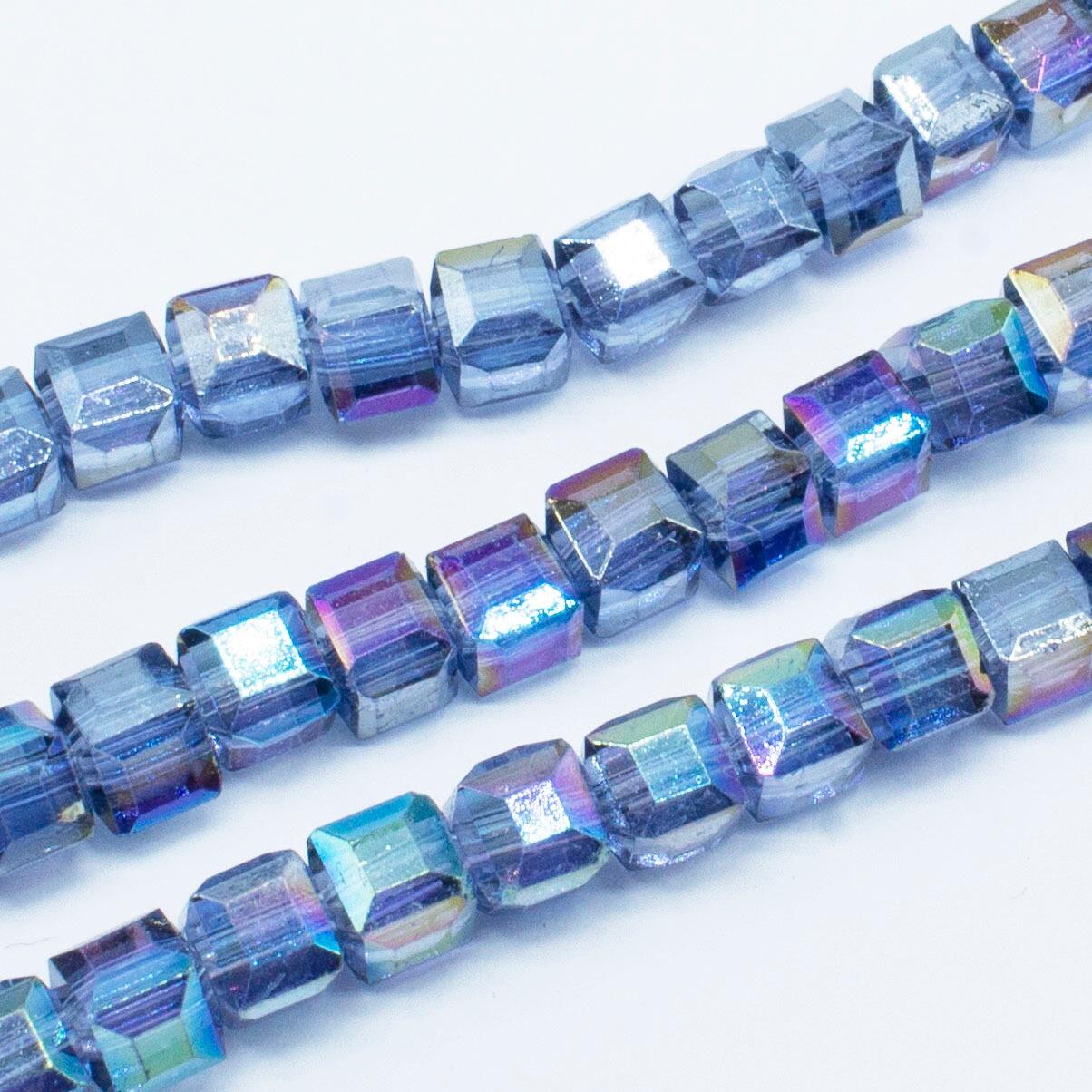 Crystal Facet Cube 4mm - Navy Rainbow 16"