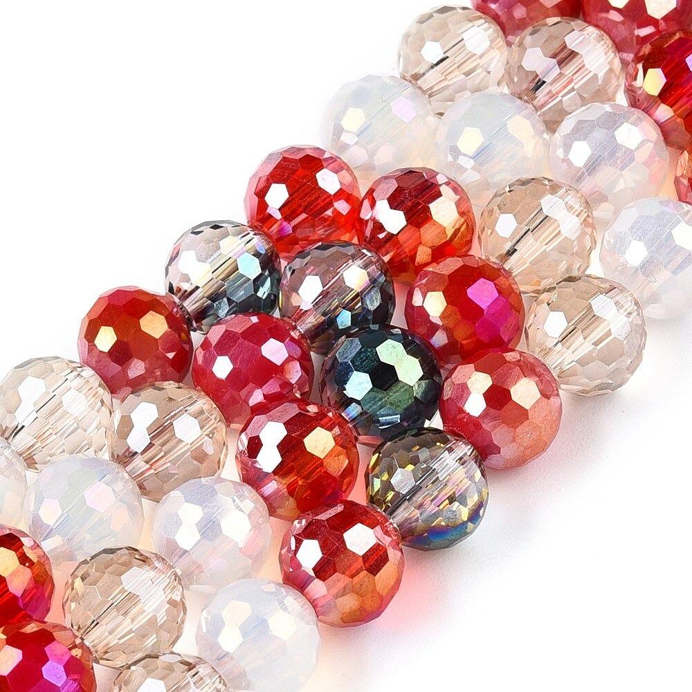 Crystal 96 Facet Round Beads 8mm - Crimson Mix