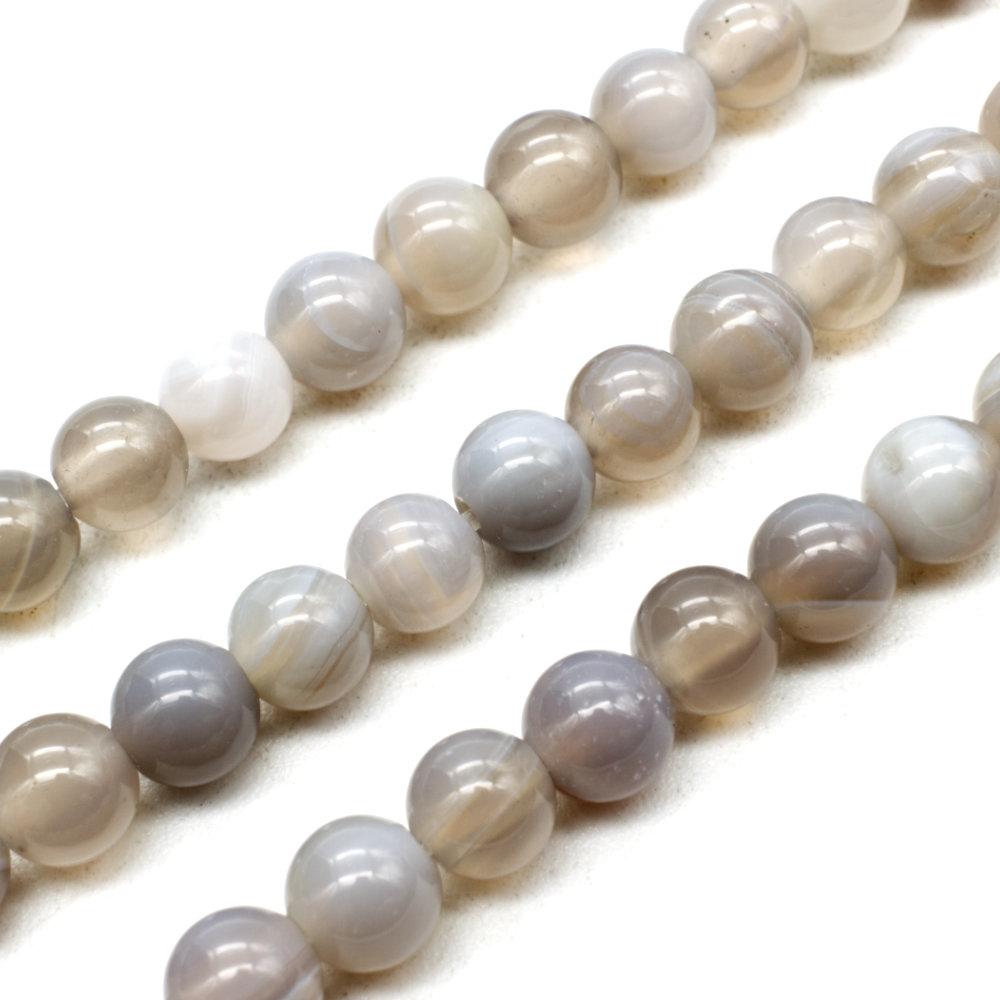 Banded Agate Round Beads - 6mm Light Grey 15" inch