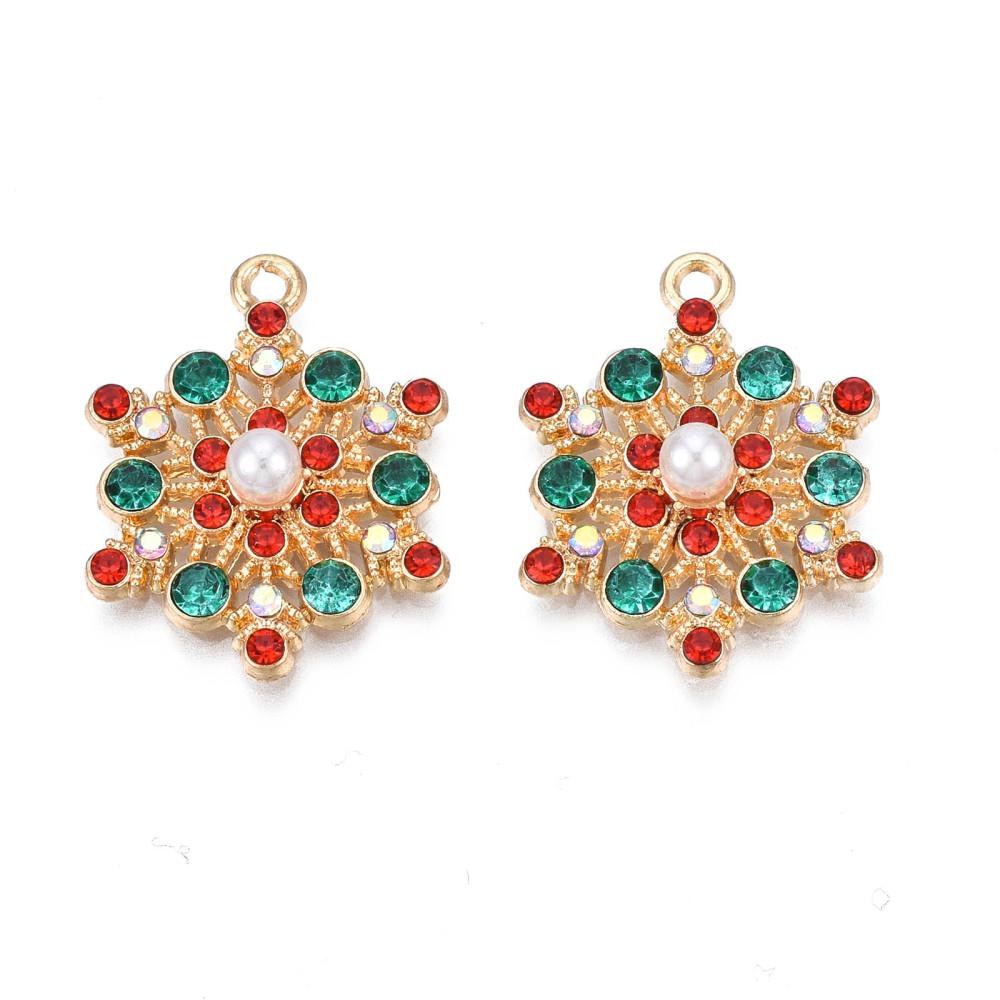 Enamel Christmas Gold Charm - Snowflake with CZ 1pc