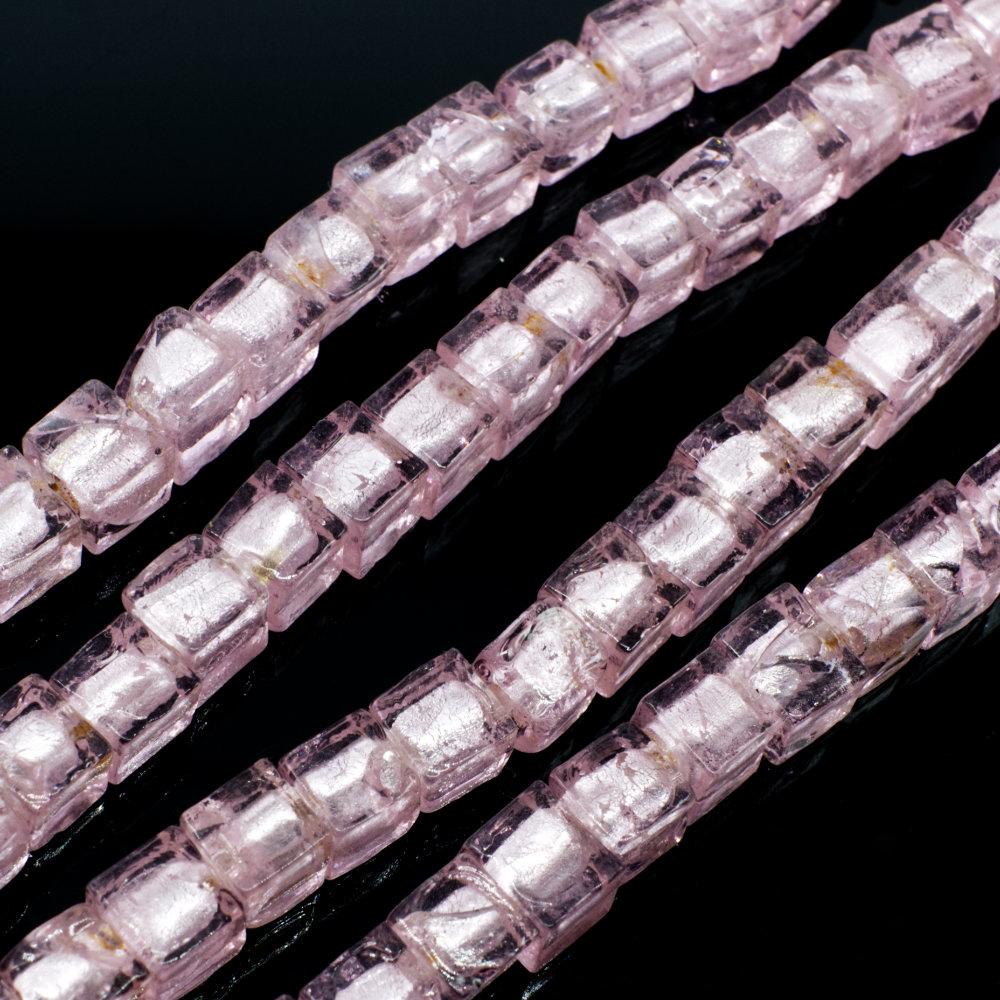 Silver Foil Cube Beads 6mm - Pink