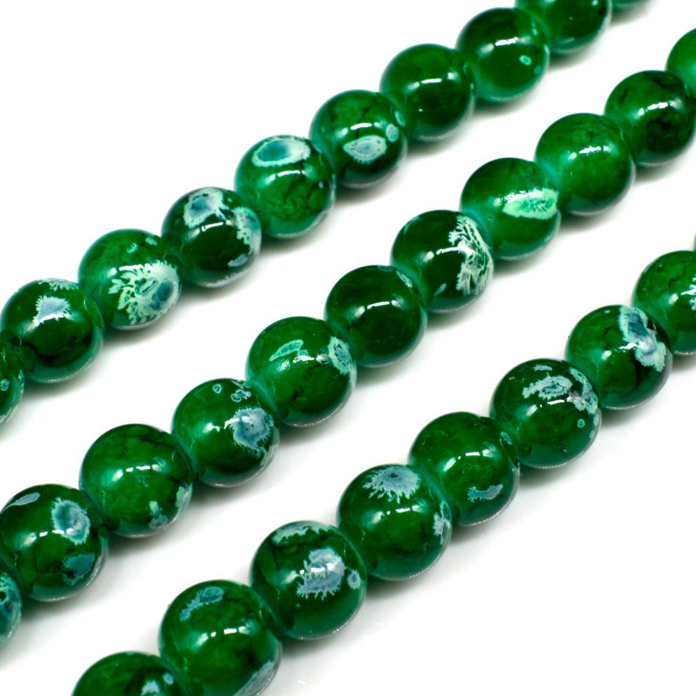 Ancient Marble Glass Beads Round 8mm - Emerald Green