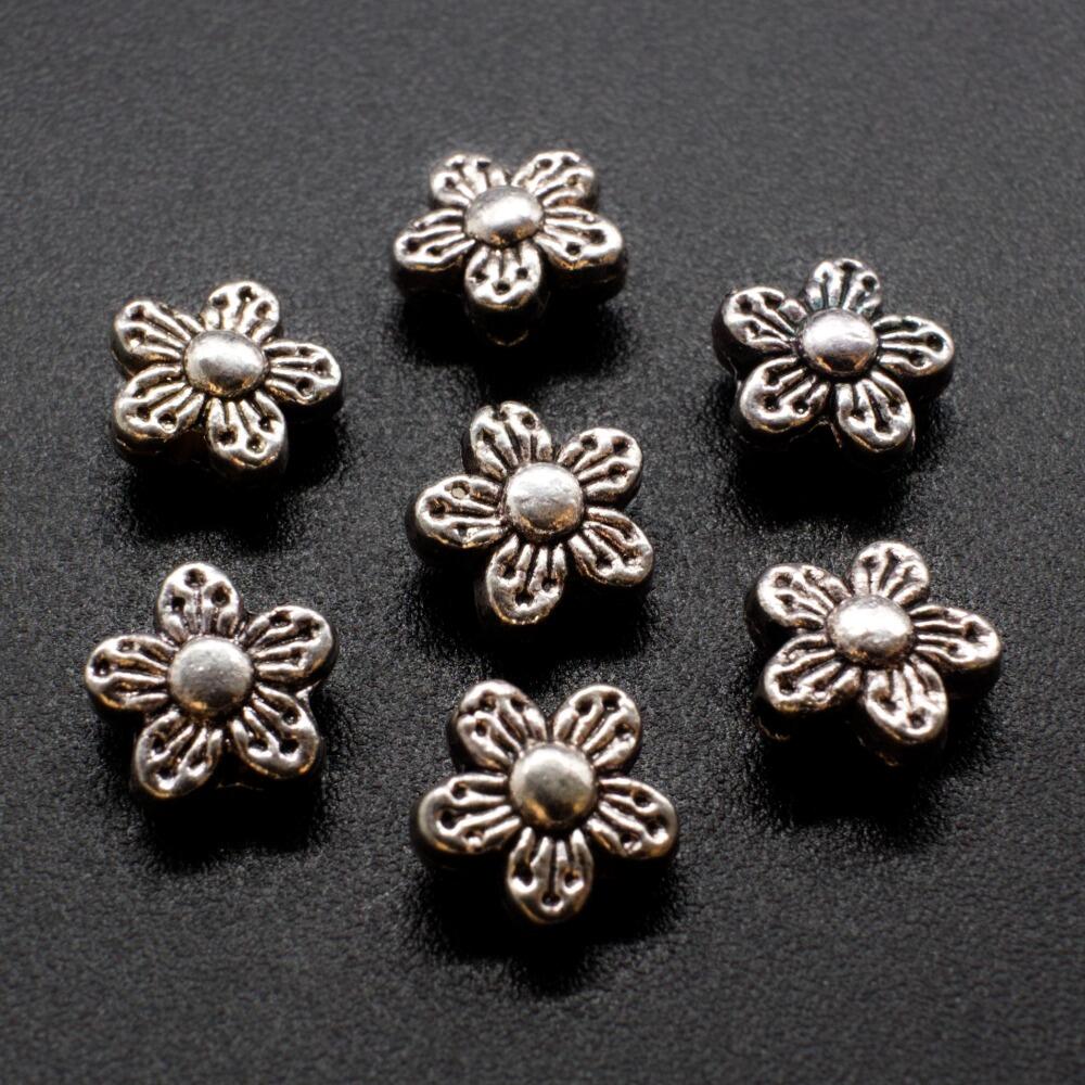 Antique Silver Metal Bead 5 Petal Flower 9mm 20pcs