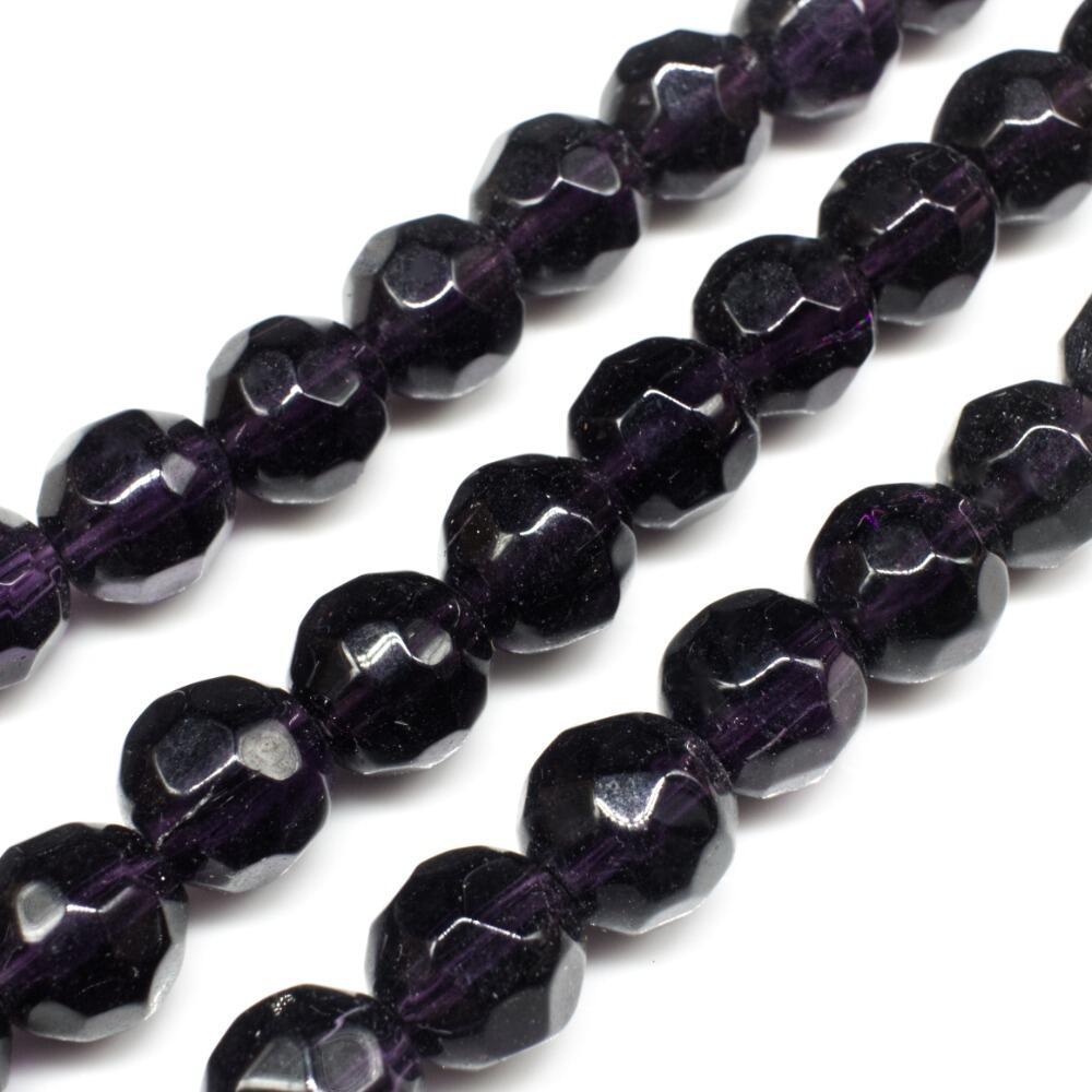 Glass Beads 10mm Facet Round - Dark Amethyst 14" String