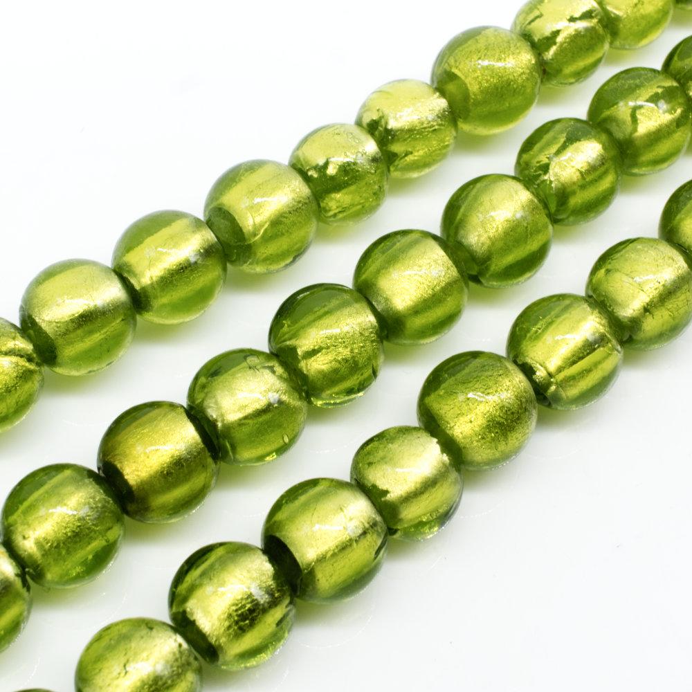 Silver Foil Round Beads 10mm 40pcs - Lime Green