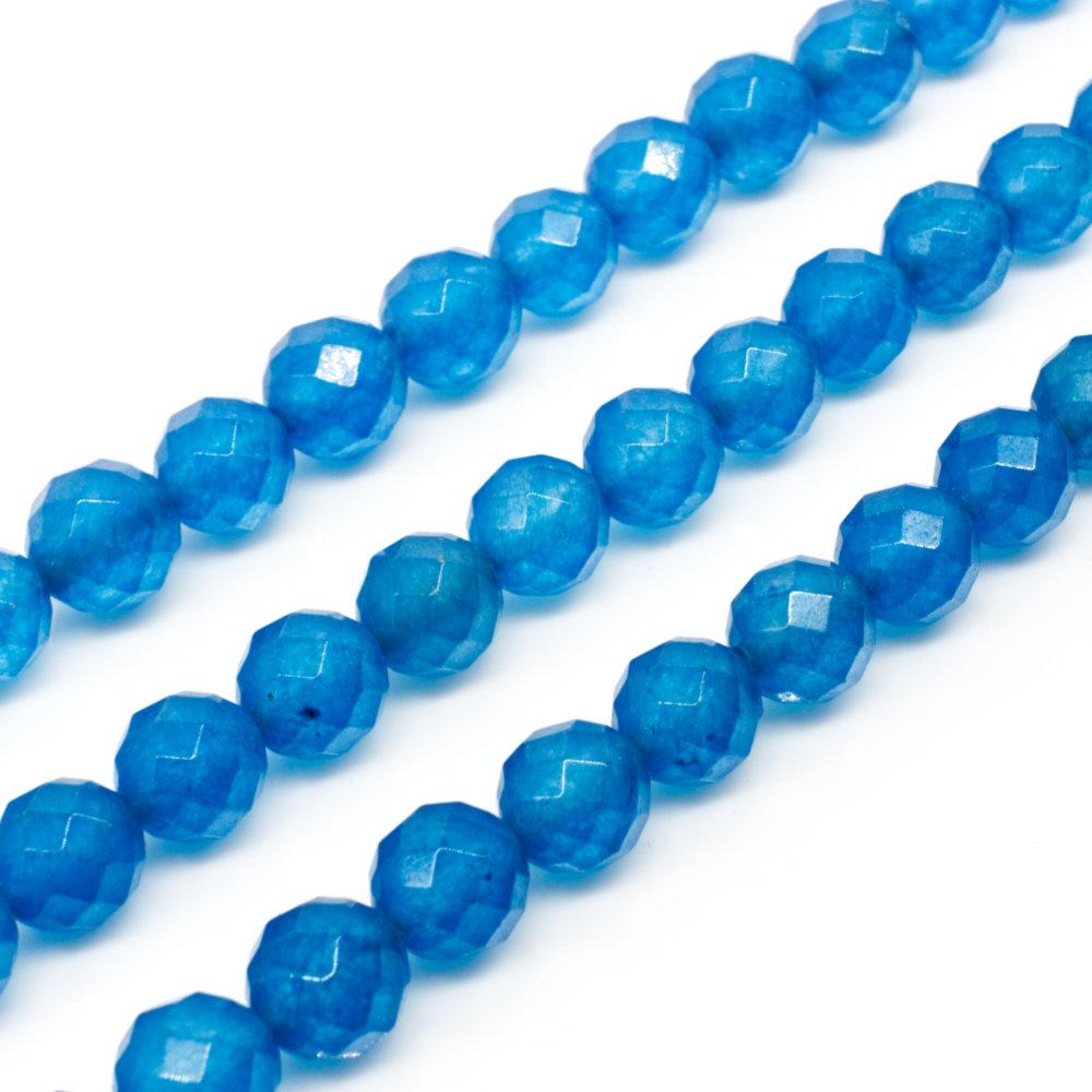 Blue Jade Facet Round Beads - 8mm 15" inch
