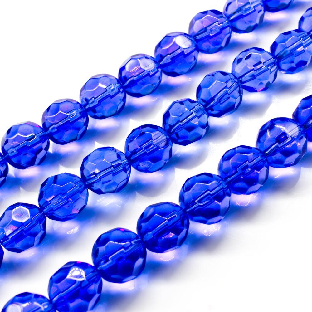 Glass Beads 10mm Facet Round - Dark Blue 14" String