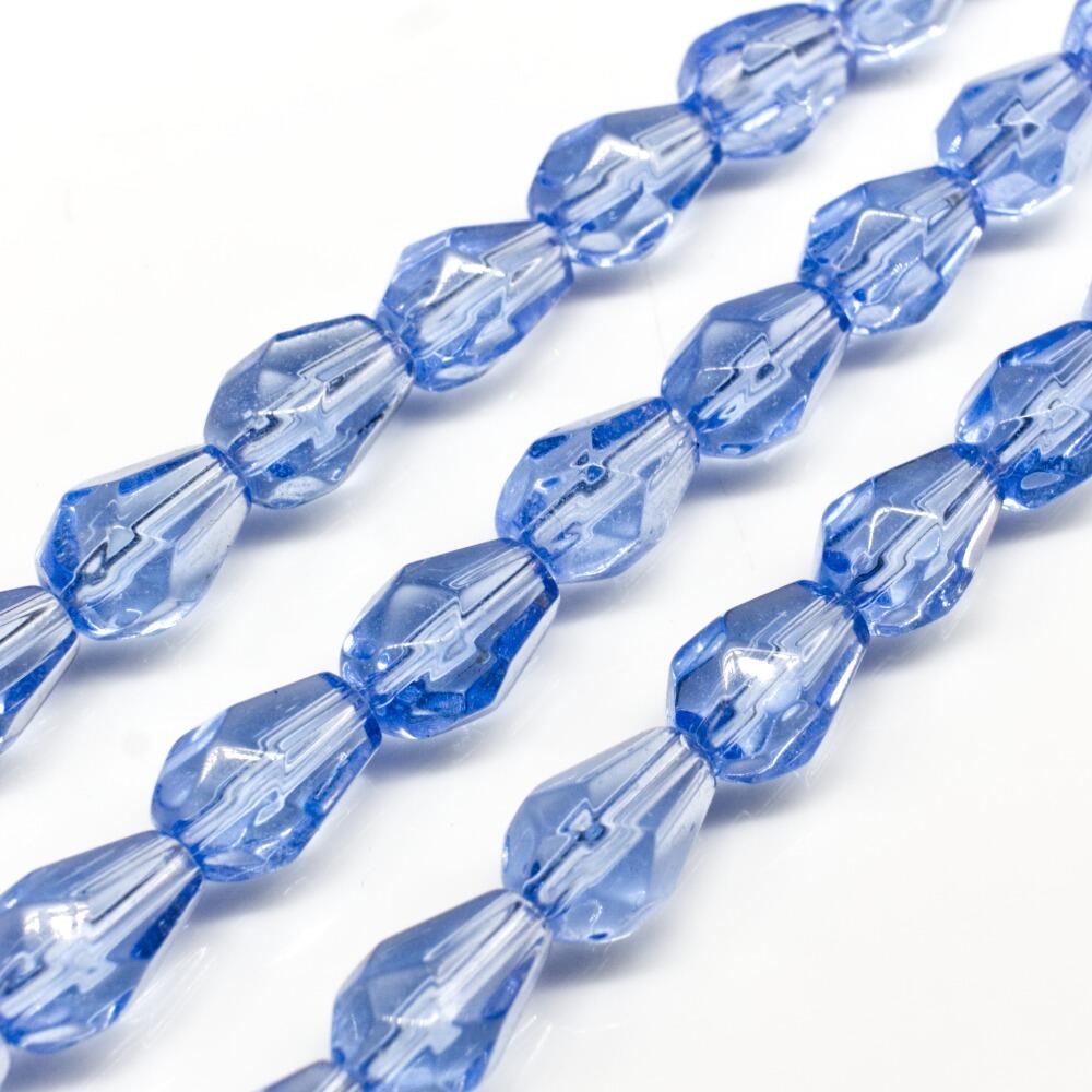 Glass Beads 11mm Facet Drop - Blue 14" String