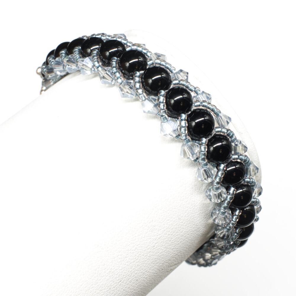 Flat Spiral Beaded Bracelet - Obsidian