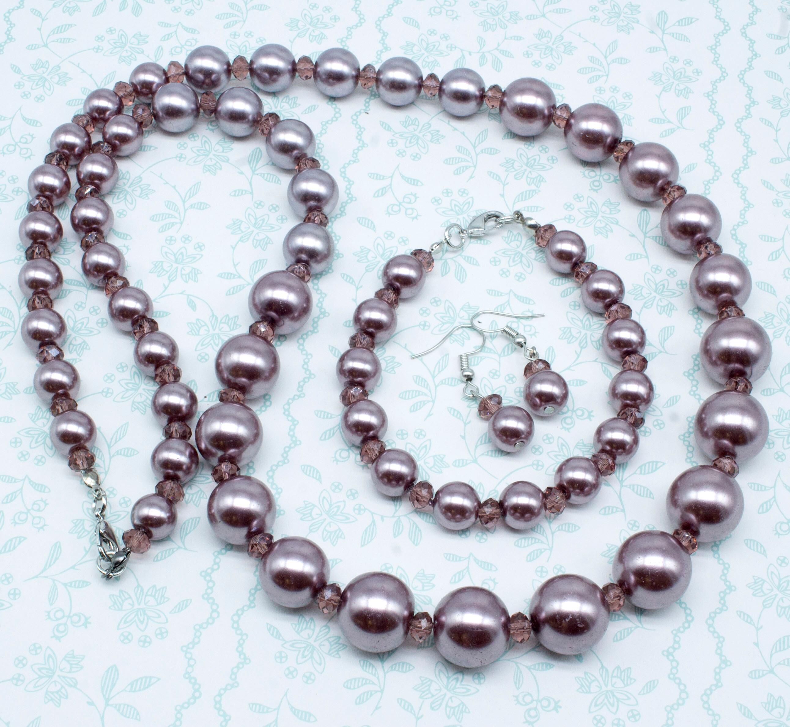 Graduated Pearl & Crystal Jewellery - Mink