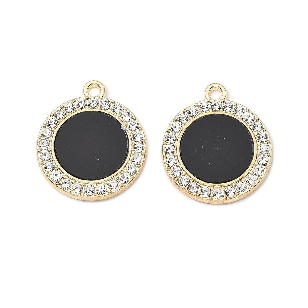 Alloy Charm diamante with black rectangle 20mm 2pcs Gold