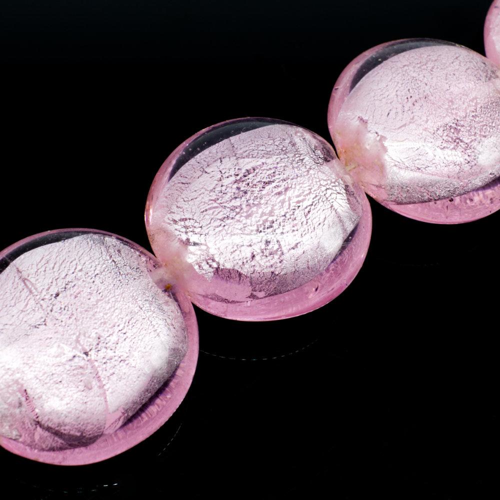 Silver Foil Disc Bead 34mm - Pink