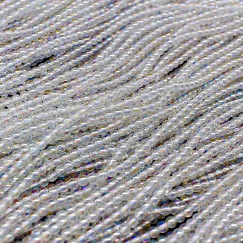 Glass Round Beads 2mm 15" String - Crystal AB
