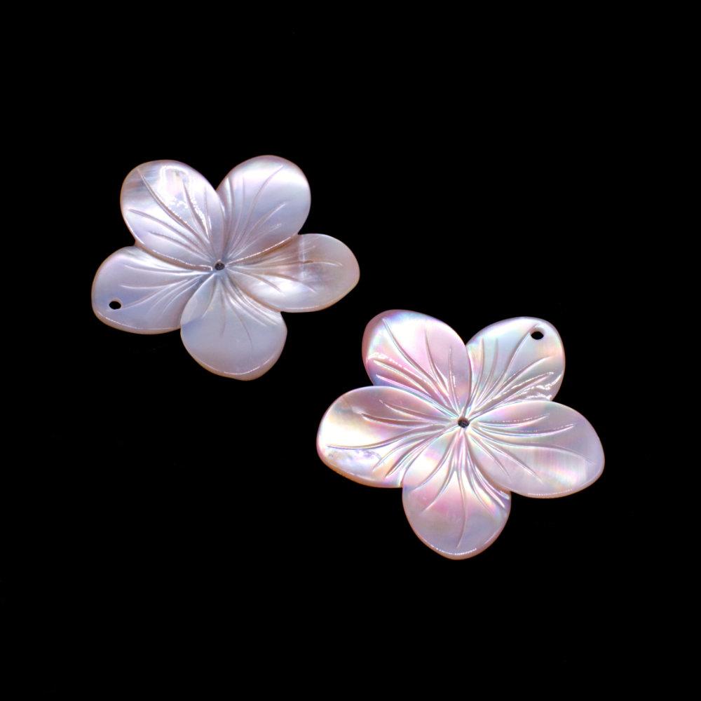 Mother of Pearl Pendant 5 Petal Flower 25mm Lilac Pink