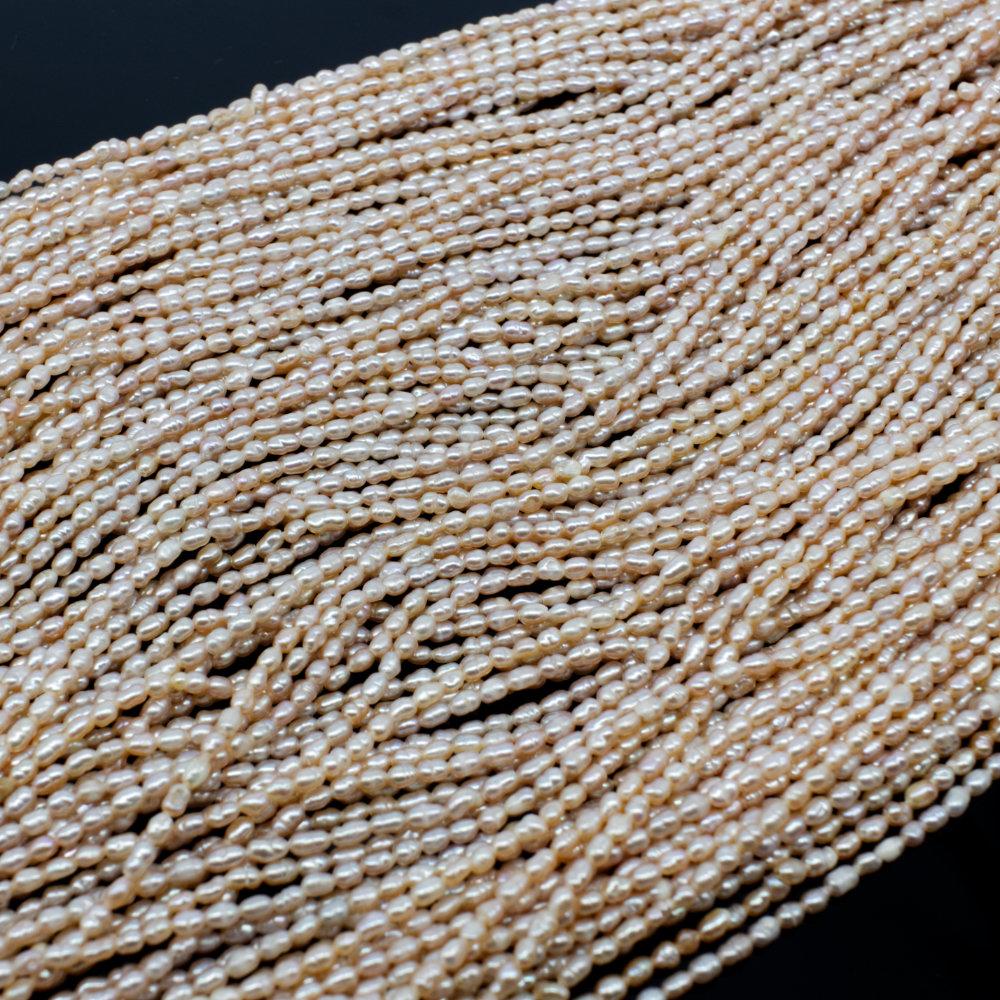 Freshwater Pearls 2x3mm Rice Pink Cream - 14" String