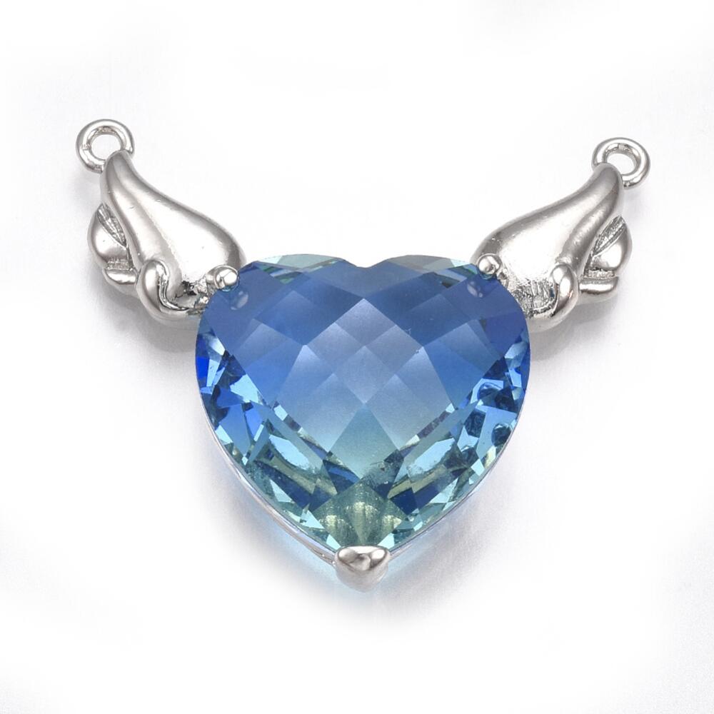 Crystal Heart with Wings Settings Pendant Blue