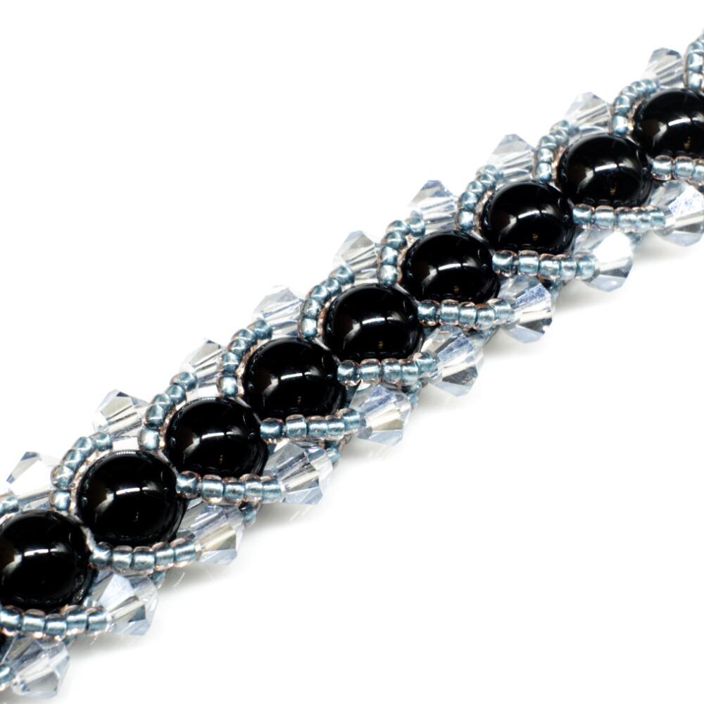 Flat Spiral Beaded Bracelet - Obsidian