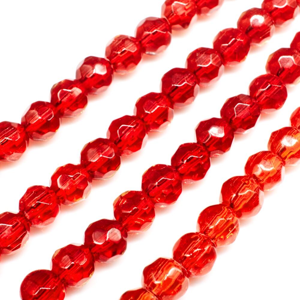 Glass Beads 6mm Facet Round - Red 14" String