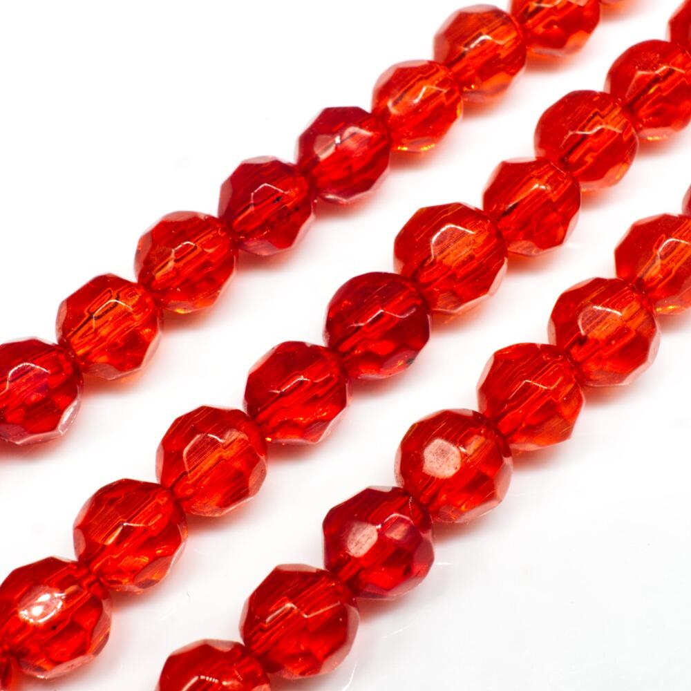 Glass Beads 8mm Facet Round - Light Red 14" String