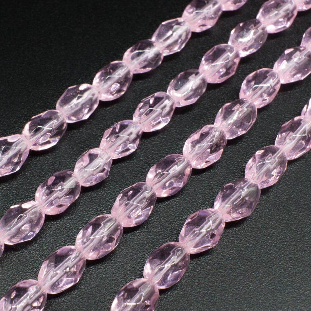 Glass Beads 7mm Facet Rice - Pink 14" String