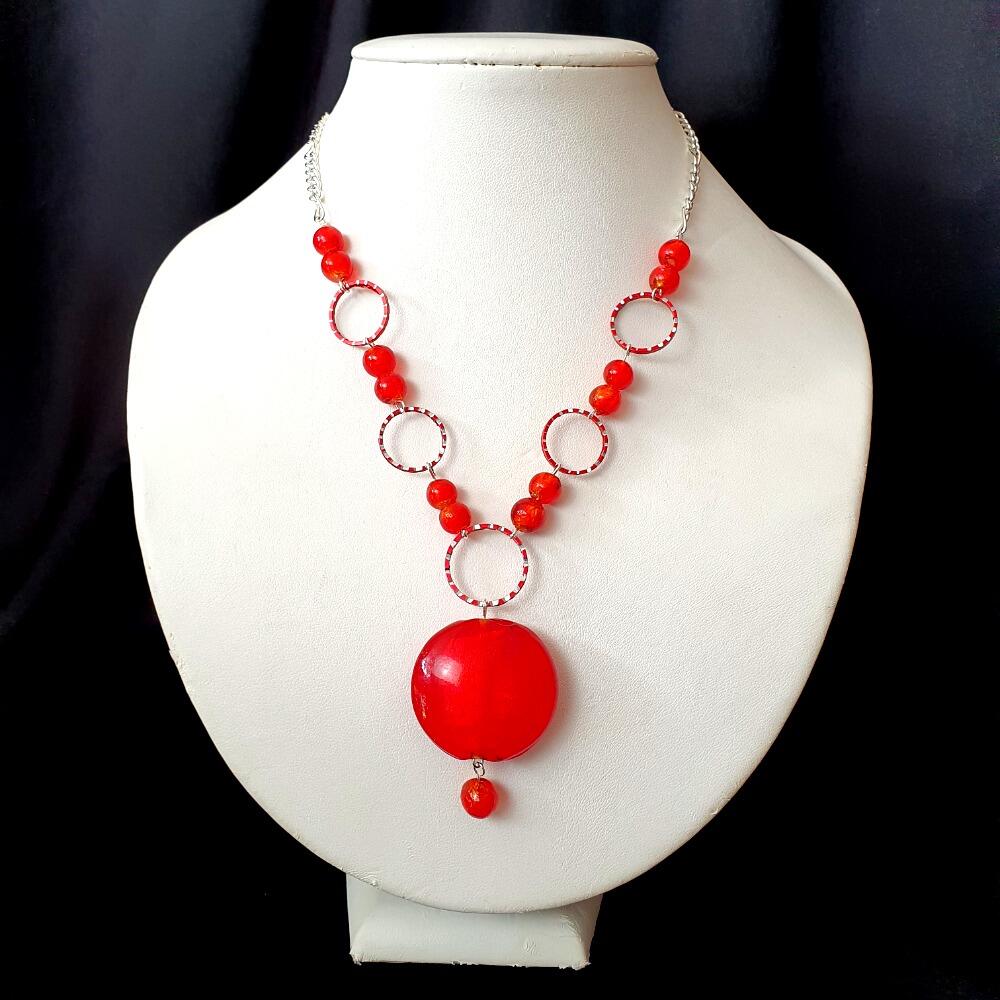 Ellen Silver Foil Necklace - Red