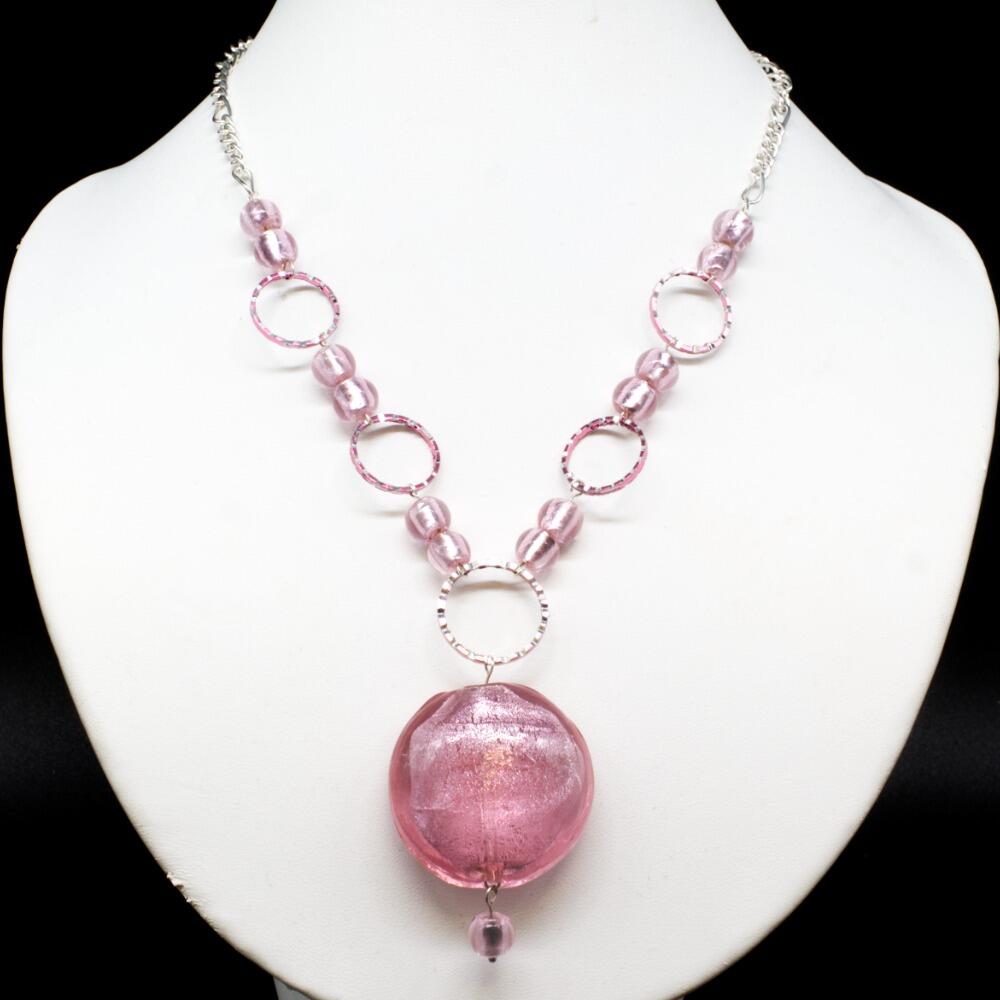 Ellen Silver Foil Necklace - Pink