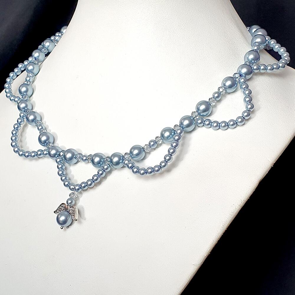 Angela Pearl Necklace - Baby Blue