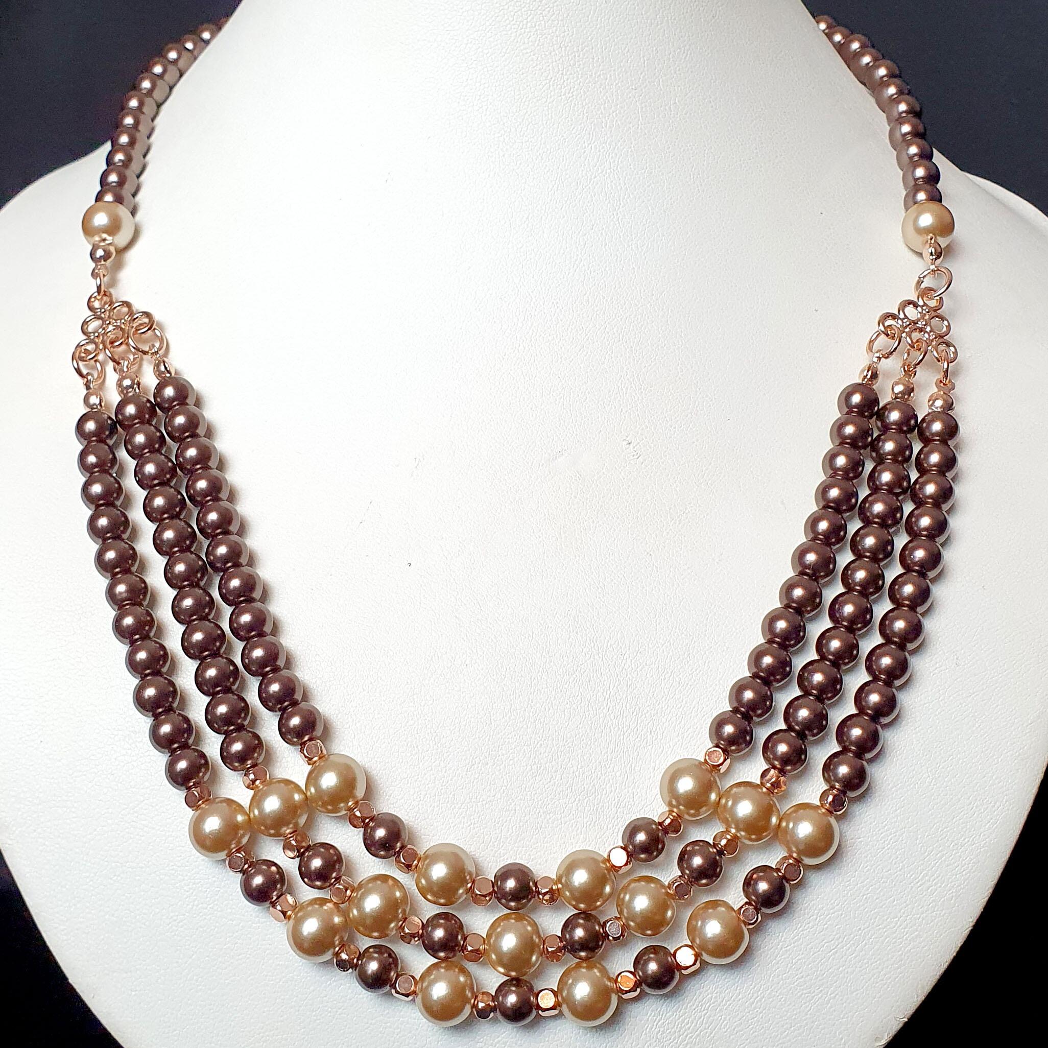 Marushka Pearl Necklace - Brown & Gold