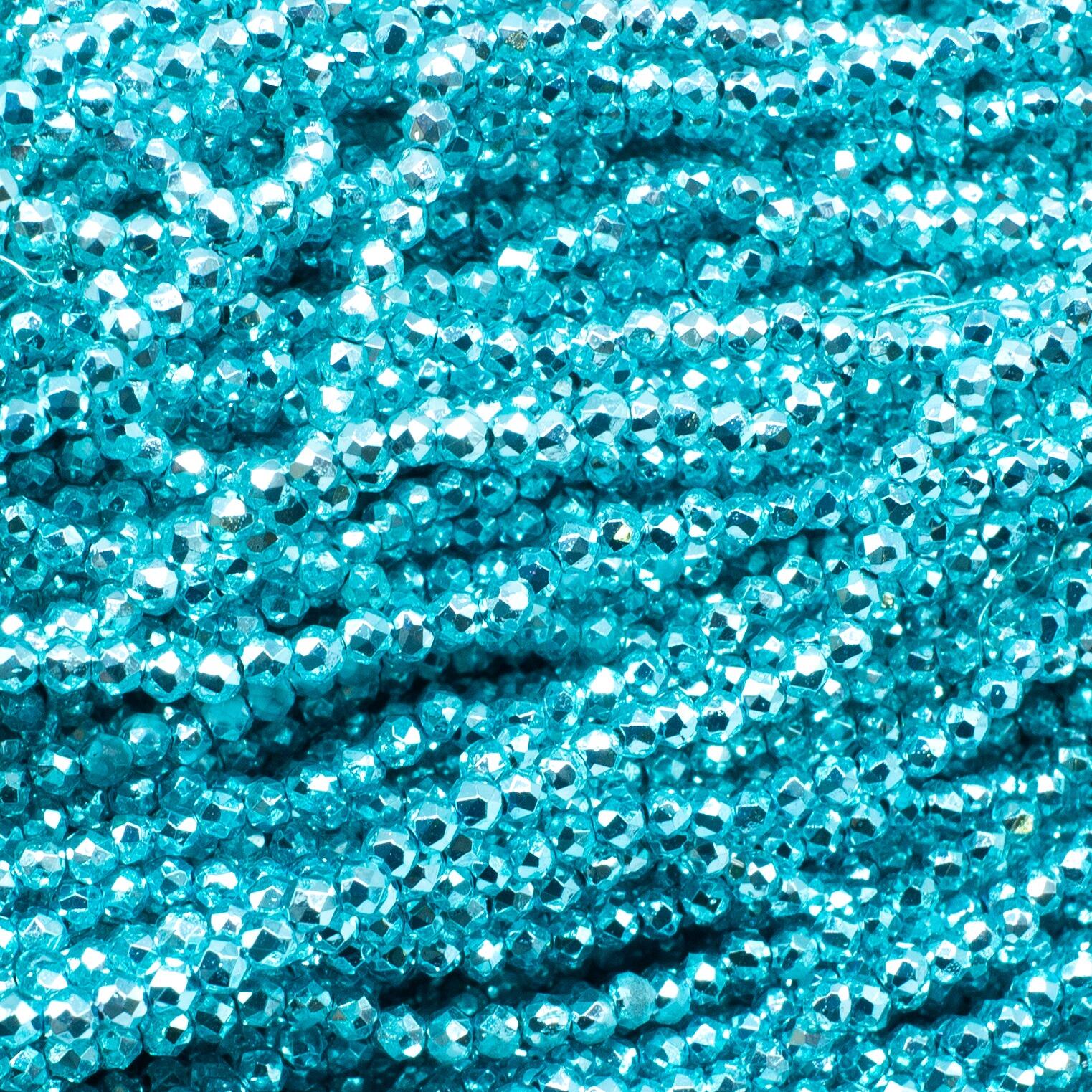 Micro Crystal Round Beads 1.5mm - Metallic Light Turquoise