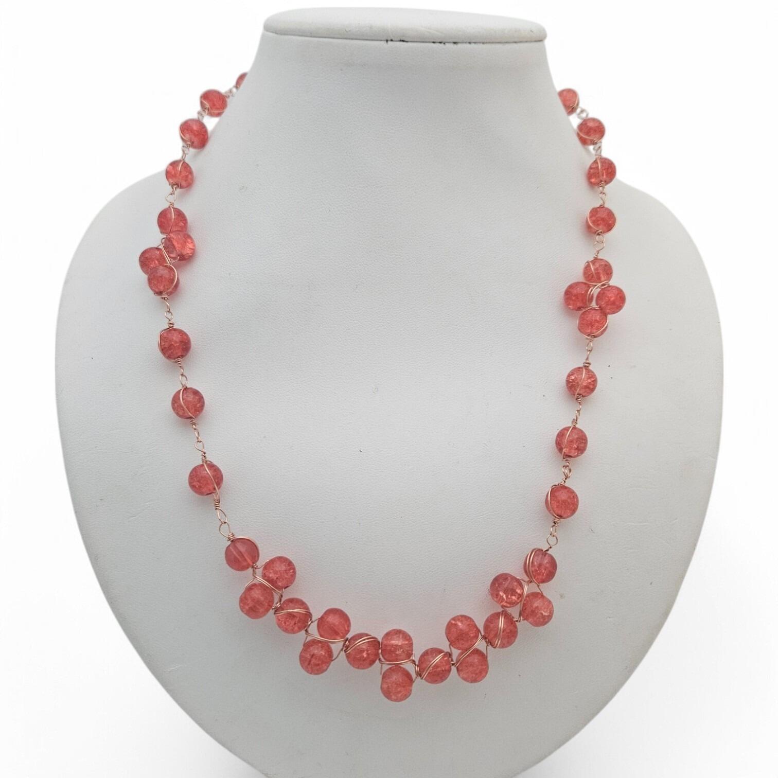 Rosary Style Necklace - Bright Red Crackle