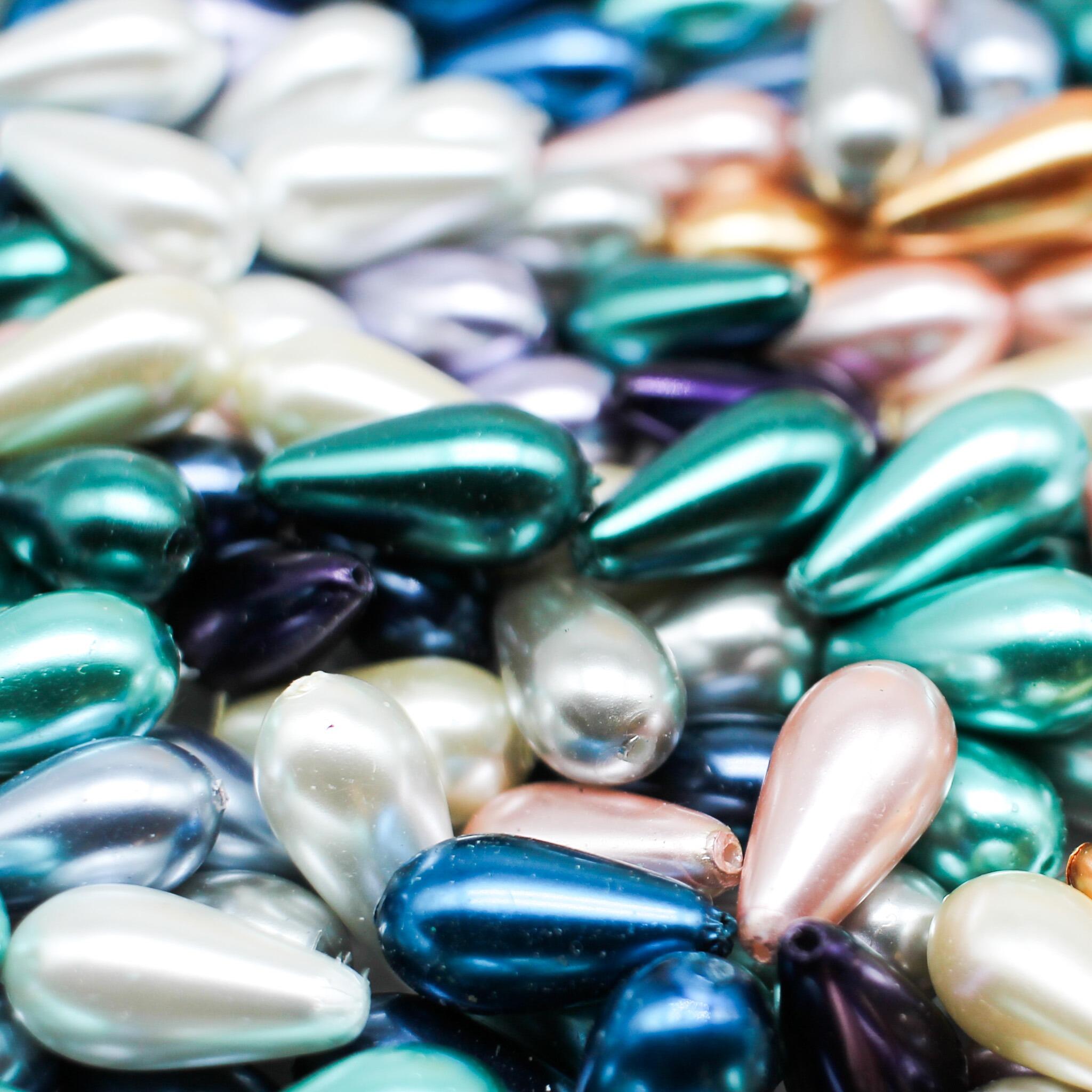 Glass Pearl Drop Beads 8x16mm - Mixed 50pcs