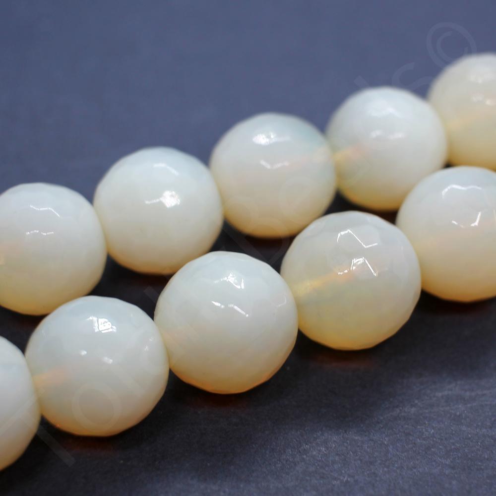 Opal Cream Round Faceted Beads 15mm