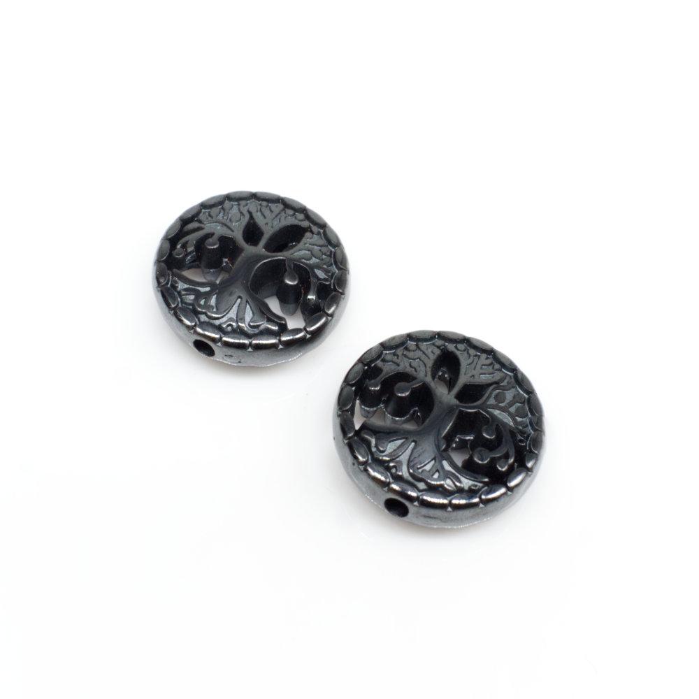 Hematite Tree of Life Coin 12mm 2pcs