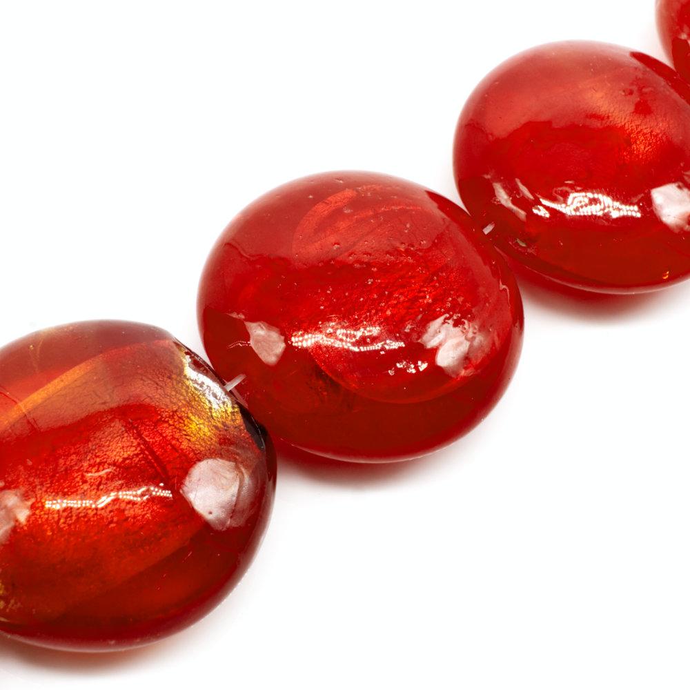 Silver Foil Disc Bead 34mm - Red