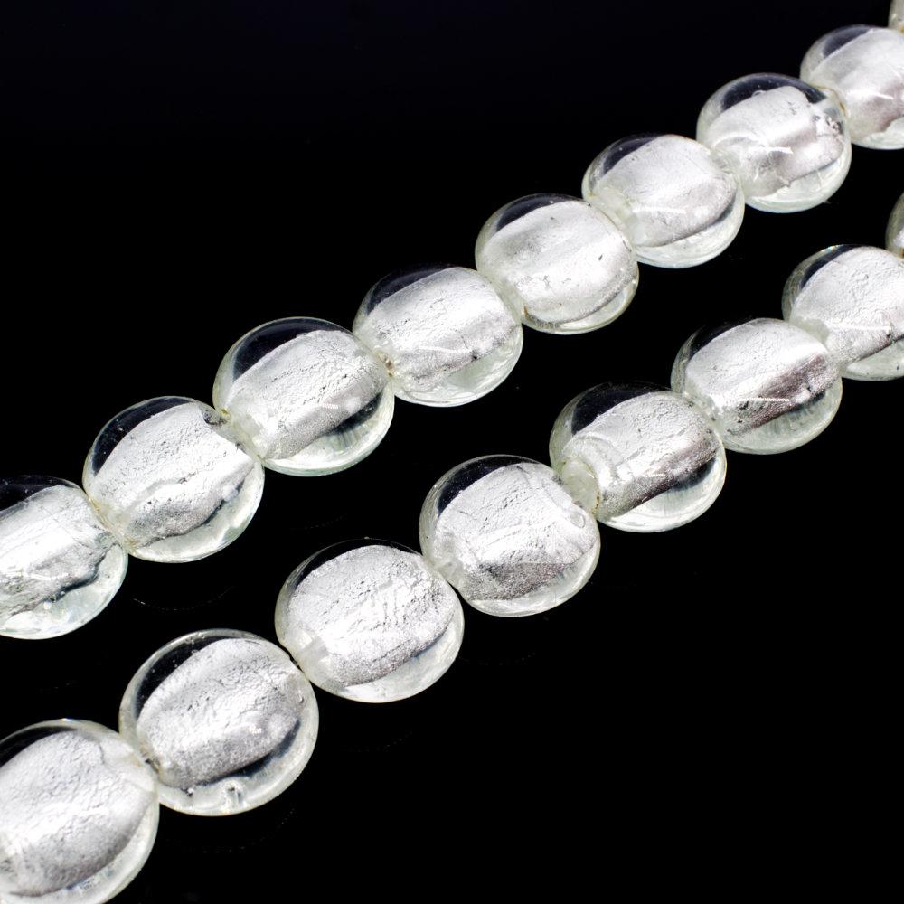 Silver Foil Disc Beads 15mm - Clear White