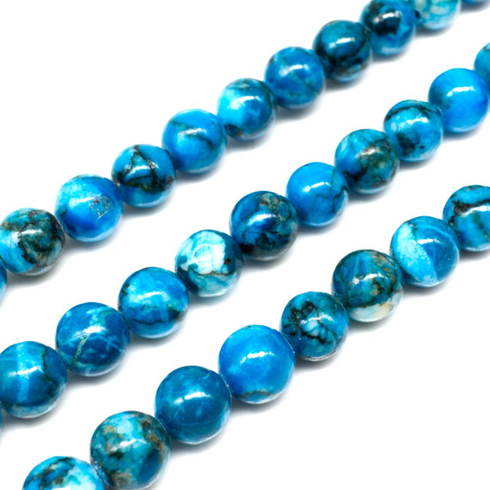Blue Marble Agate Round Beads - 8mm 15" inch