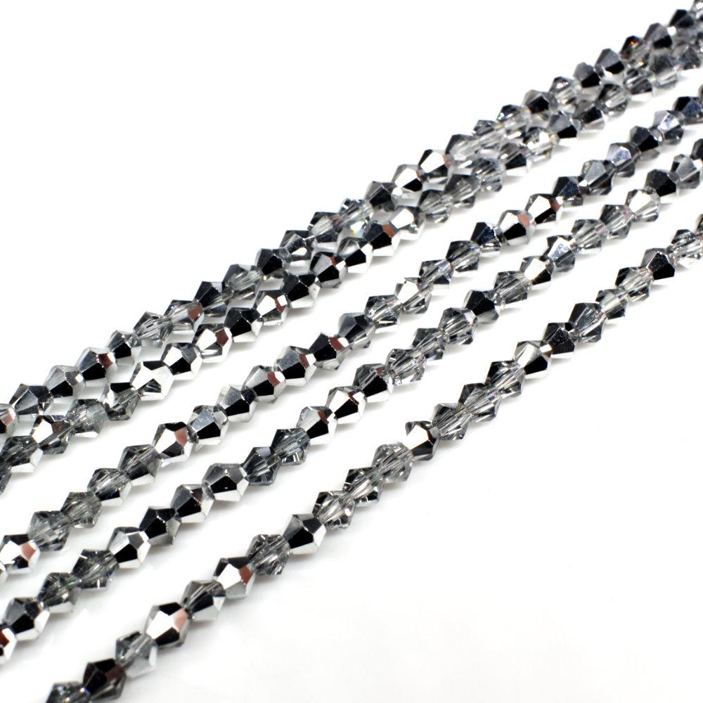 Premium Crystal 3mm Bicone Beads - Half Silver