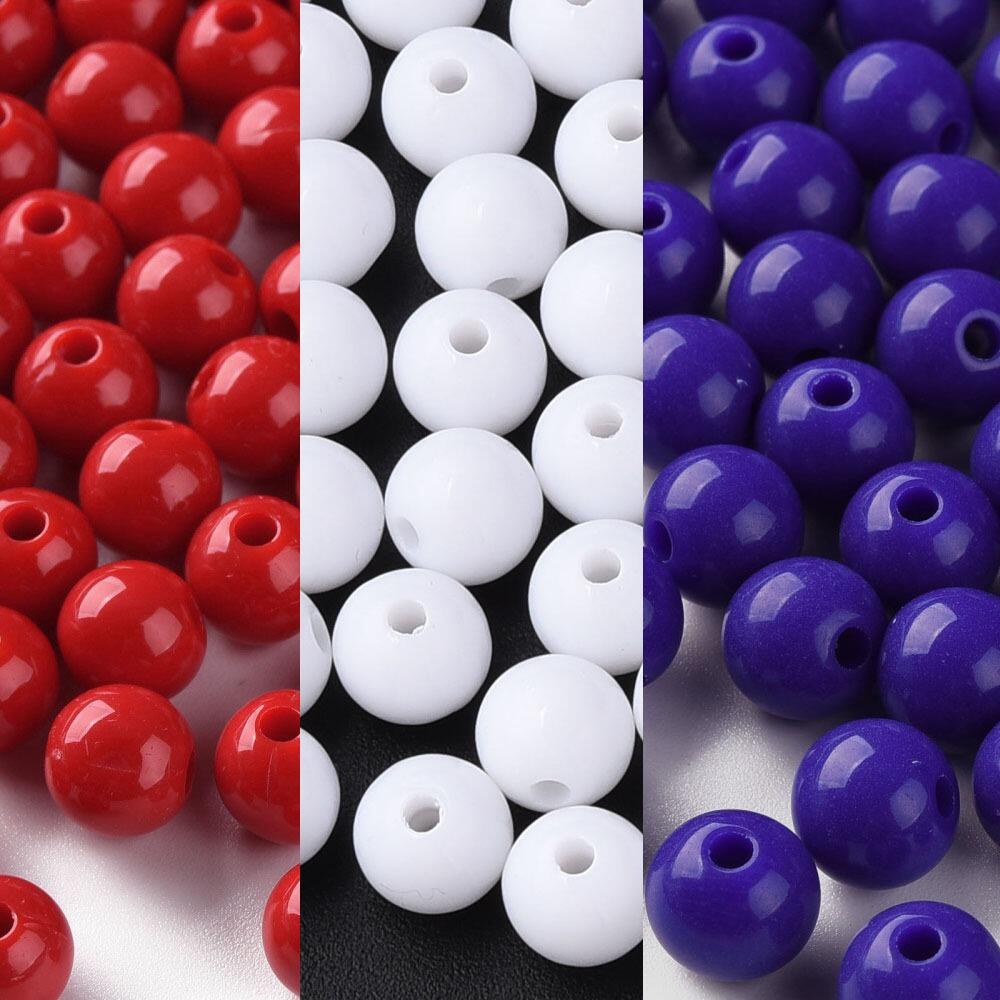 Acrylic 8mm Round Beads Pack Red White & Blue 200pcs